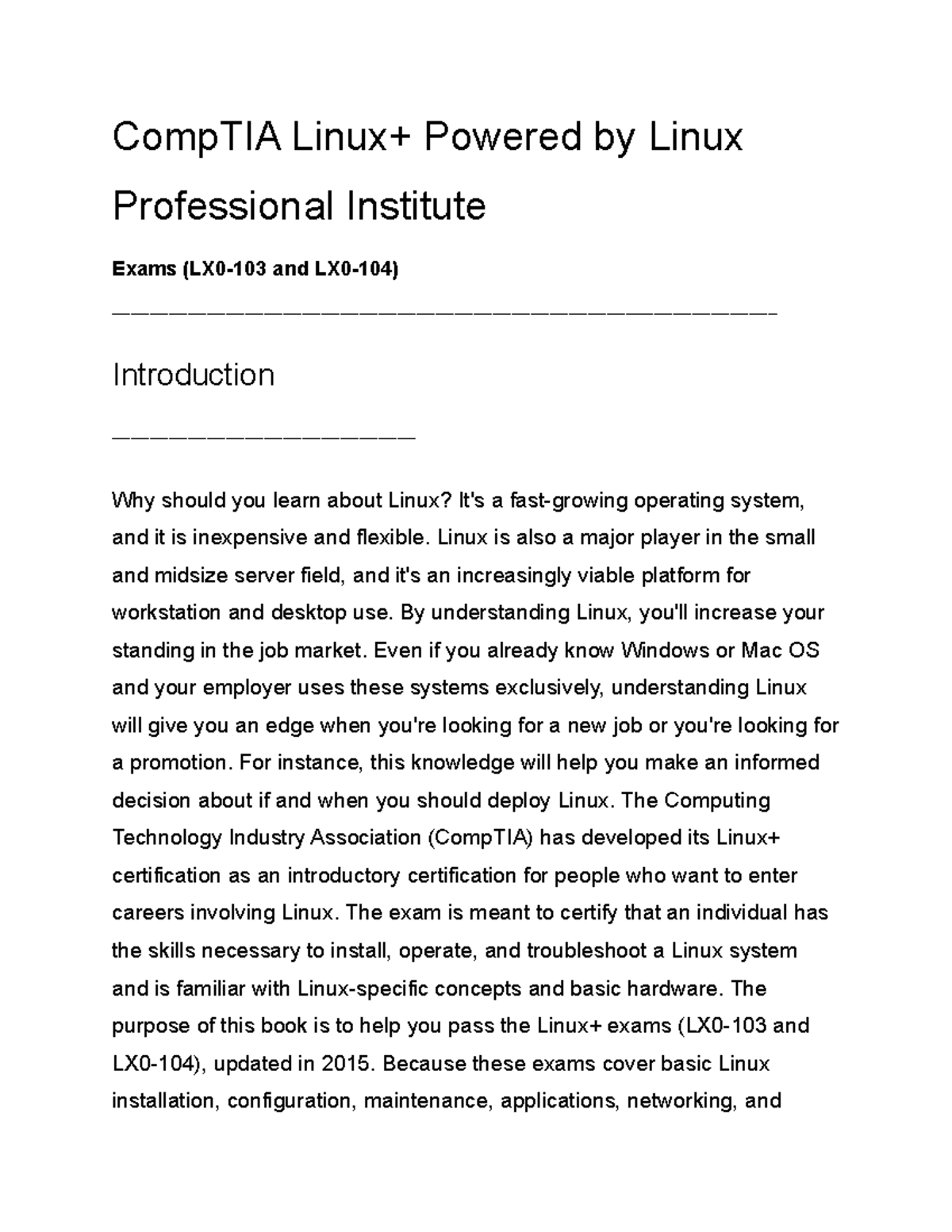 Comp TIA Linux+ Powered by Linux Professional Institute Introduction ...