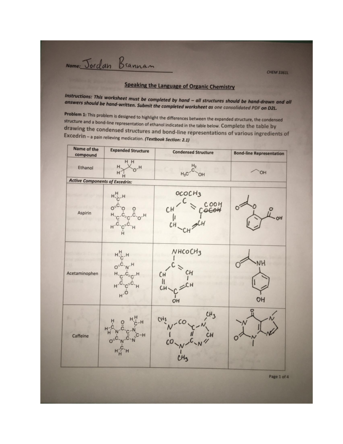 Org Lab 1 - Worksheet for Orgo lab - CHEM 3361 - Studocu