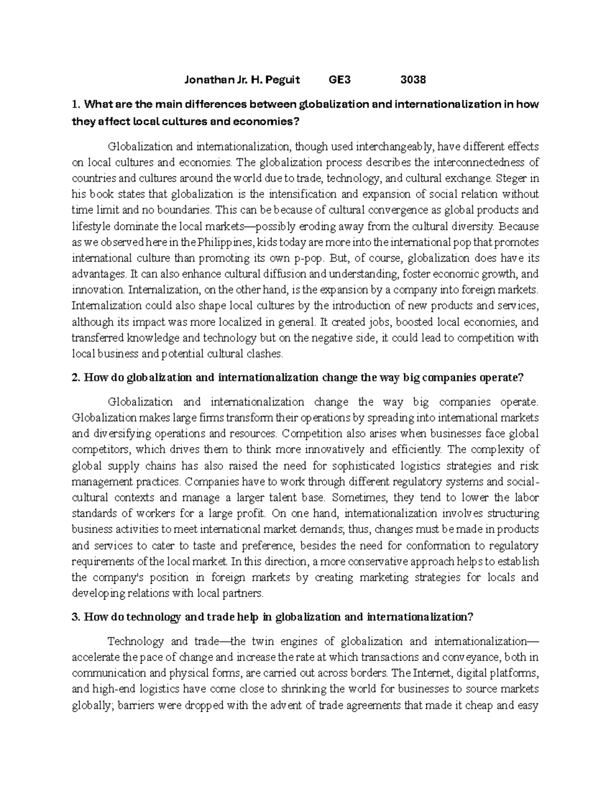 Week4 questions - Jonathan Jr. H. Peguit GE3 3038 What are the main ...