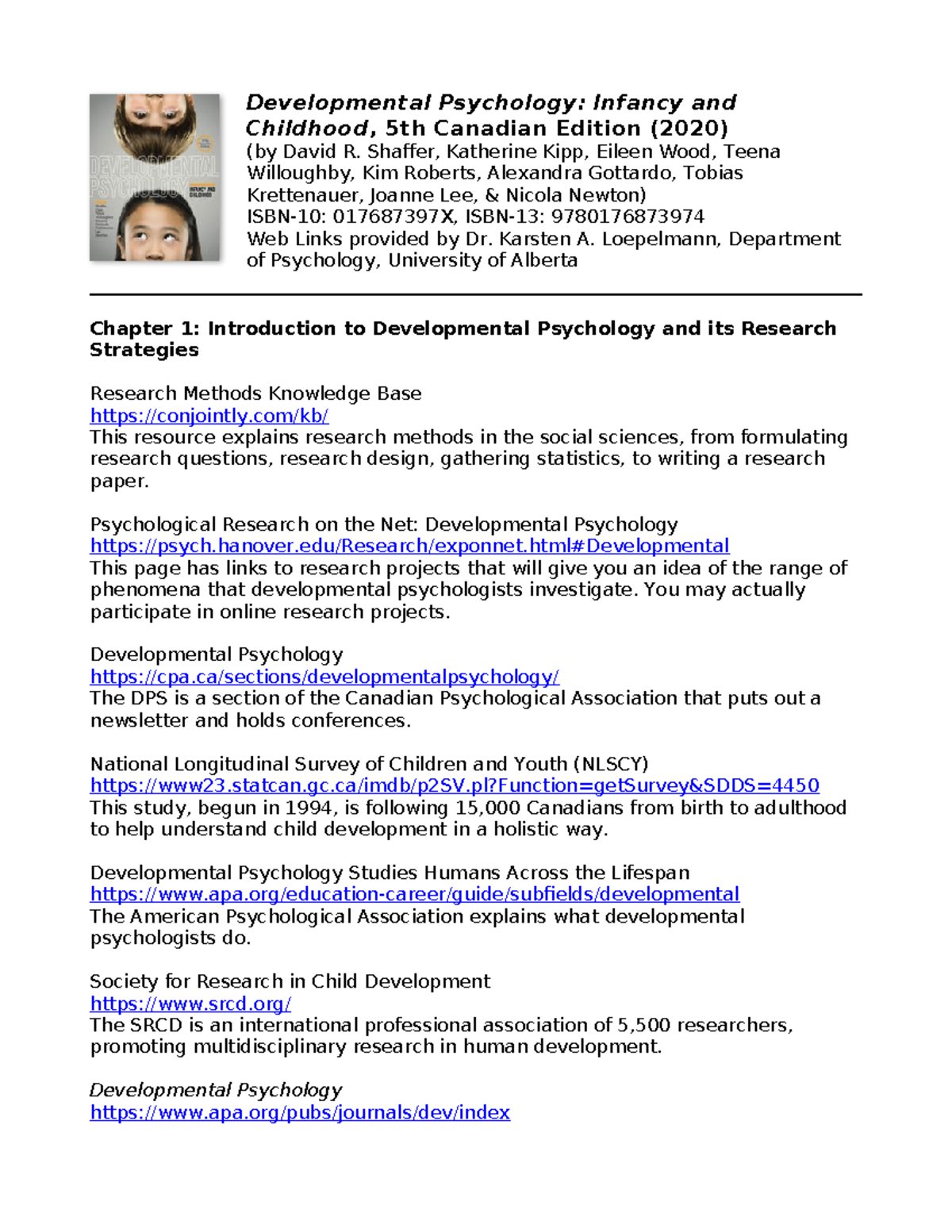 PSYC-2005 BOOK Links - Developmental Psychology: Infancy and Childhood ...