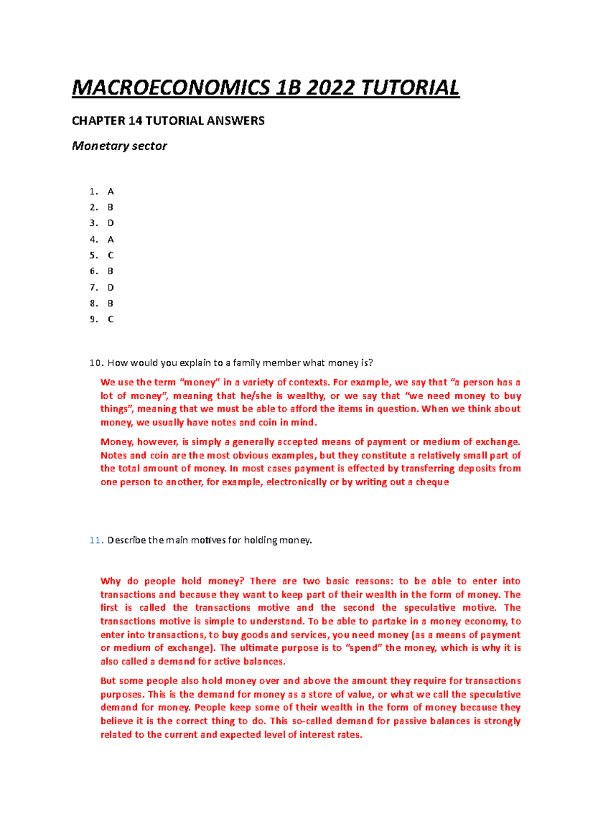 Chapter 14 Tutorial Answers - MACROECONOMICS 1B 2022 TUTORIAL CHAPTER ...