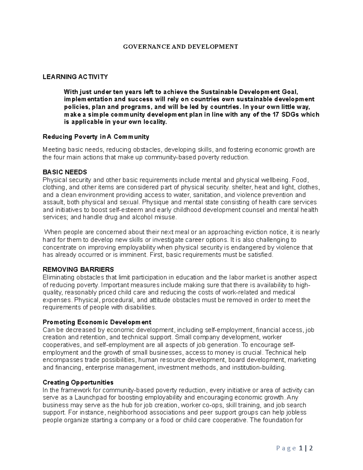 Governance and Development 7 - GOVERNANCE AND DEVELOPMENT LEARNING ...