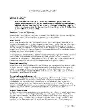 LA 4 Governance AND Development - GOVERNANCE AND DEVELOPMENT – LEARNING ...