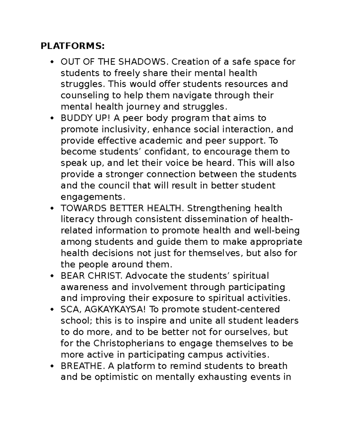 Platforms - For aspiring student leaders - PLATFORMS: OUT OF THE ...