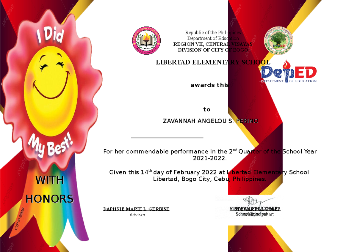 Certificate( Quarterly) - Republic of the Philippines Department of ...