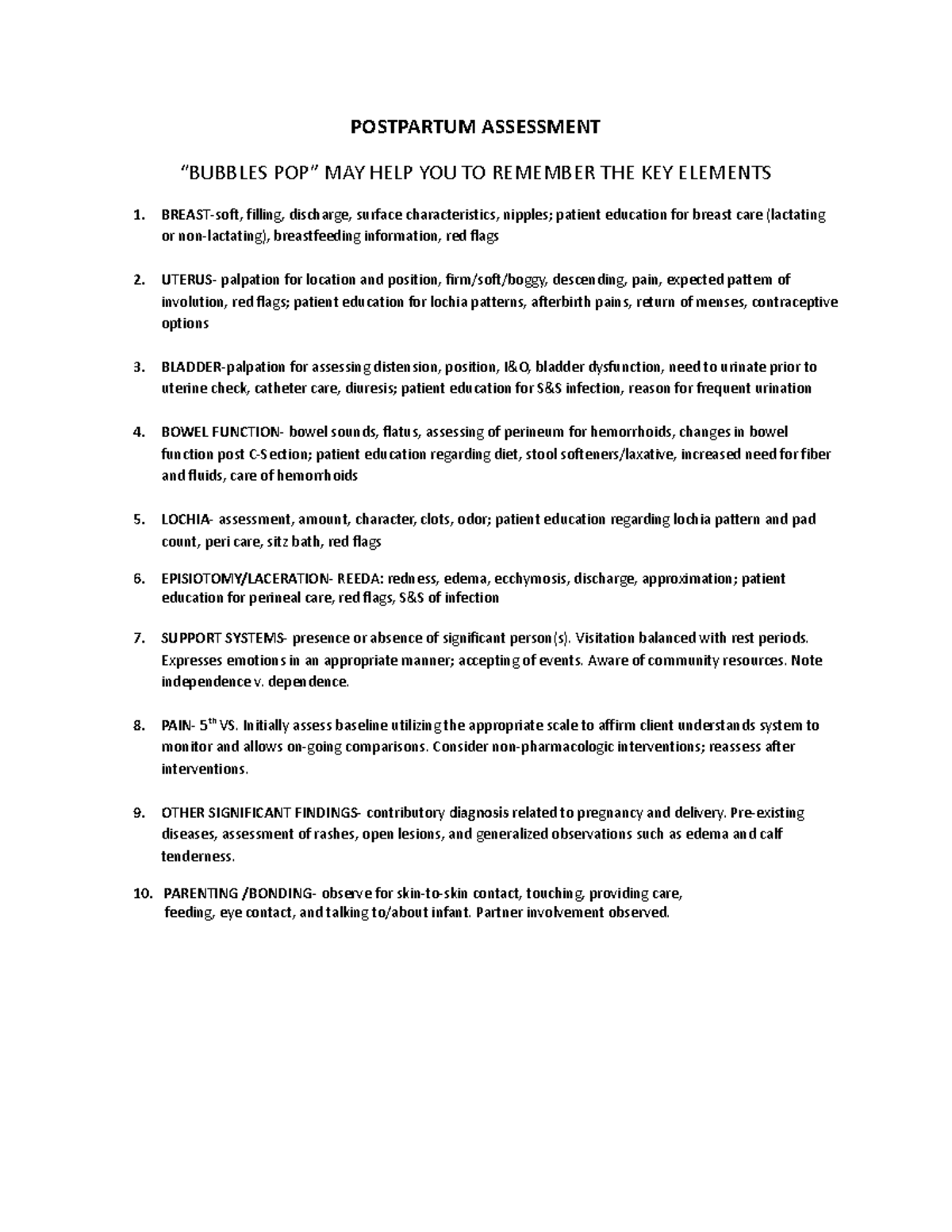 PP-Bubbles Pop - Assessment - POSTPARTUM ASSESSMENT “BUBBLES POP” MAY ...