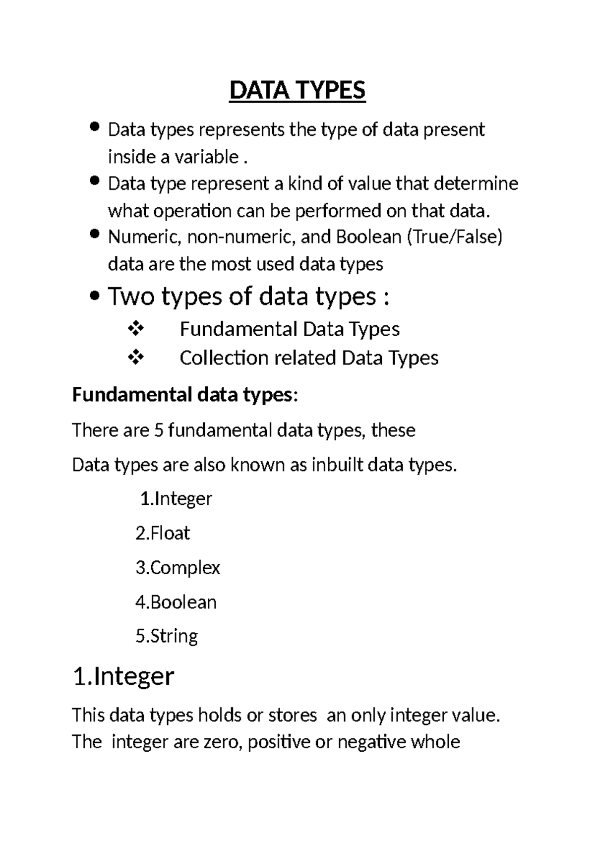 DATA Types - DATA TYPES Data types represents the type of data present ...