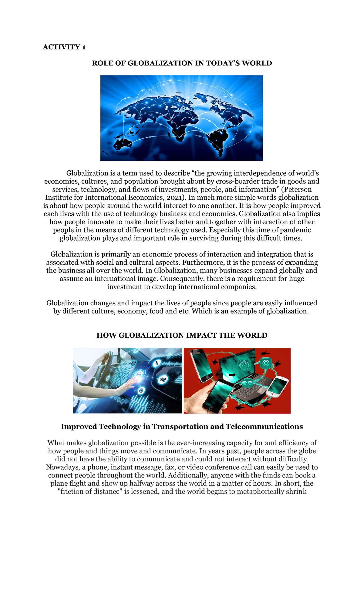 ROLE OF Globalization IN Today - ACTIVITY 1 ROLE OF GLOBALIZATION IN ...