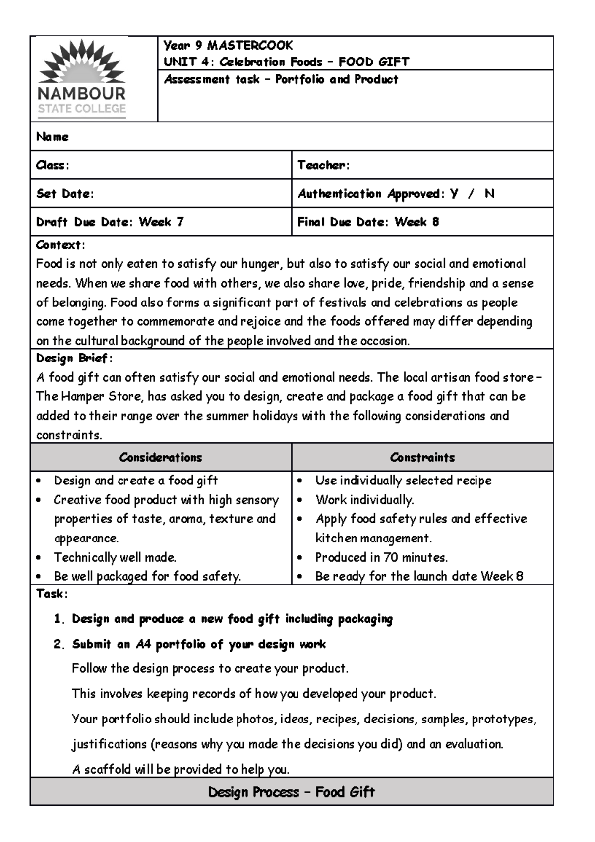 9MCK Final Food Gift Task 2023 - Year 9 MASTERCOOK UNIT 4: Celebration ...