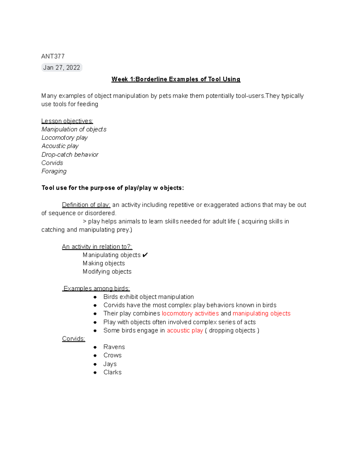 ANT377 part 1 - Spring 2022, Animal Tool Use Class with Sonia Harmand ...