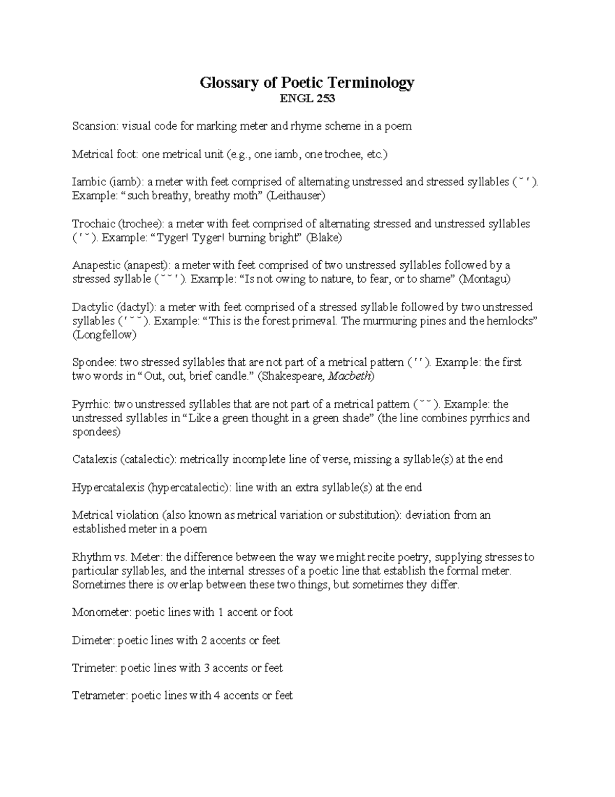 Glossary of Poetic Terms 3 - Glossary of Poetic Terminology ENGL 253 ...