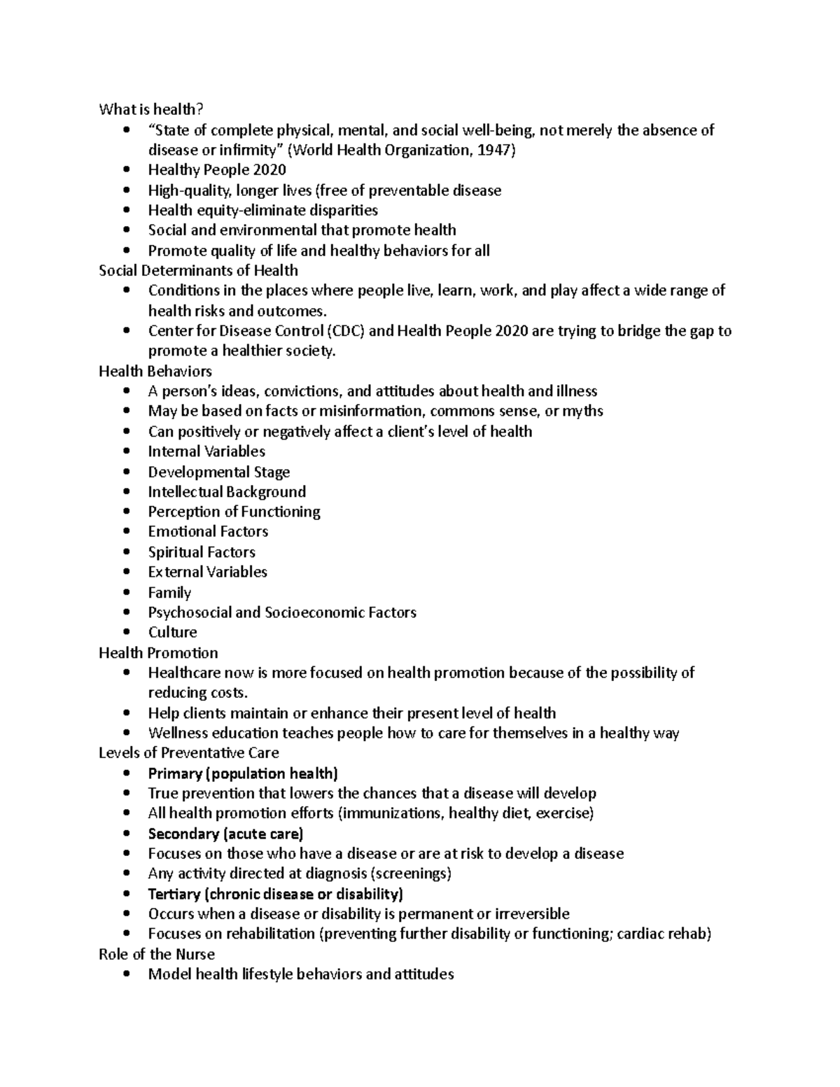 Health and Wellness Notes - What is health? “State of complete physical ...