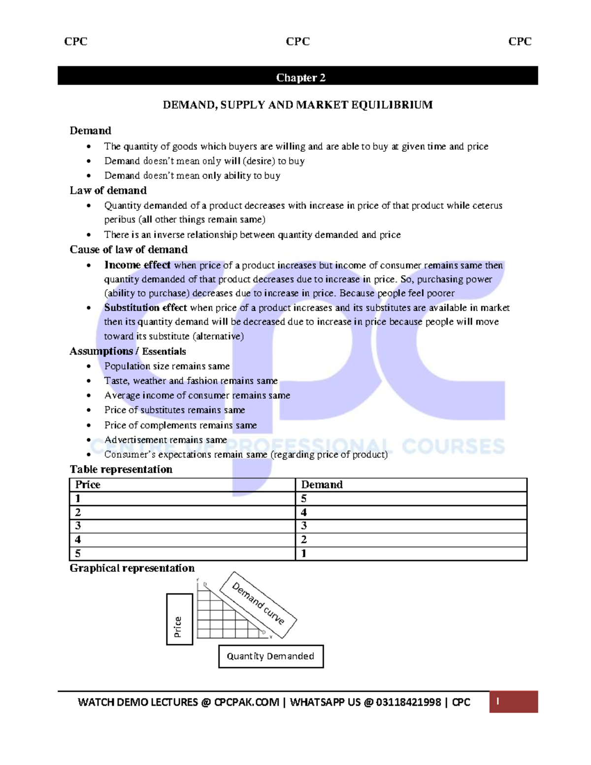 CPC PRC-3 CHAP-2 Notes - Quantity Demanded Chapter 2 DEMAND, SUPPLY AND ...