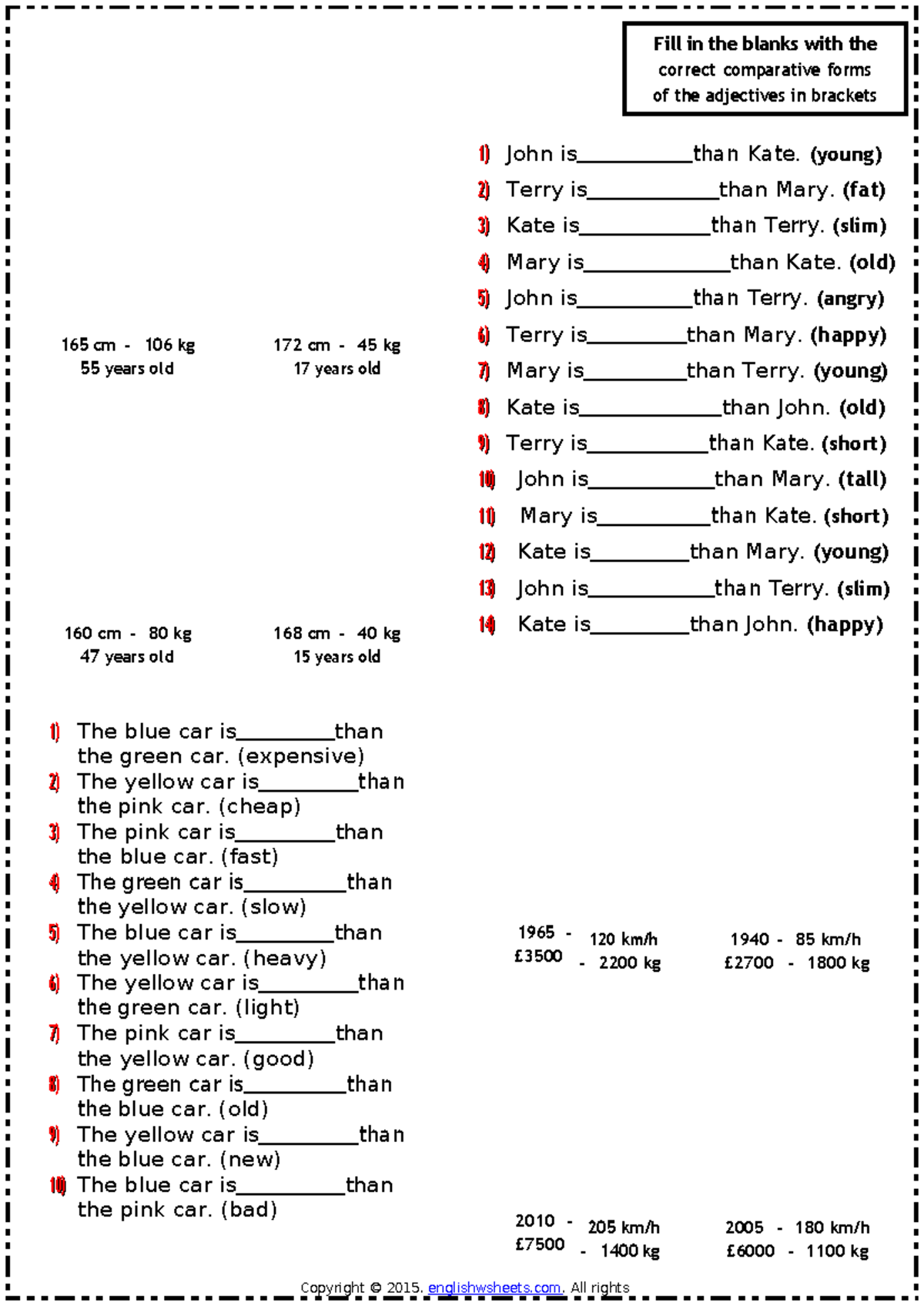 Comparative forms of adjectives esl grammar gap fill exercises ...