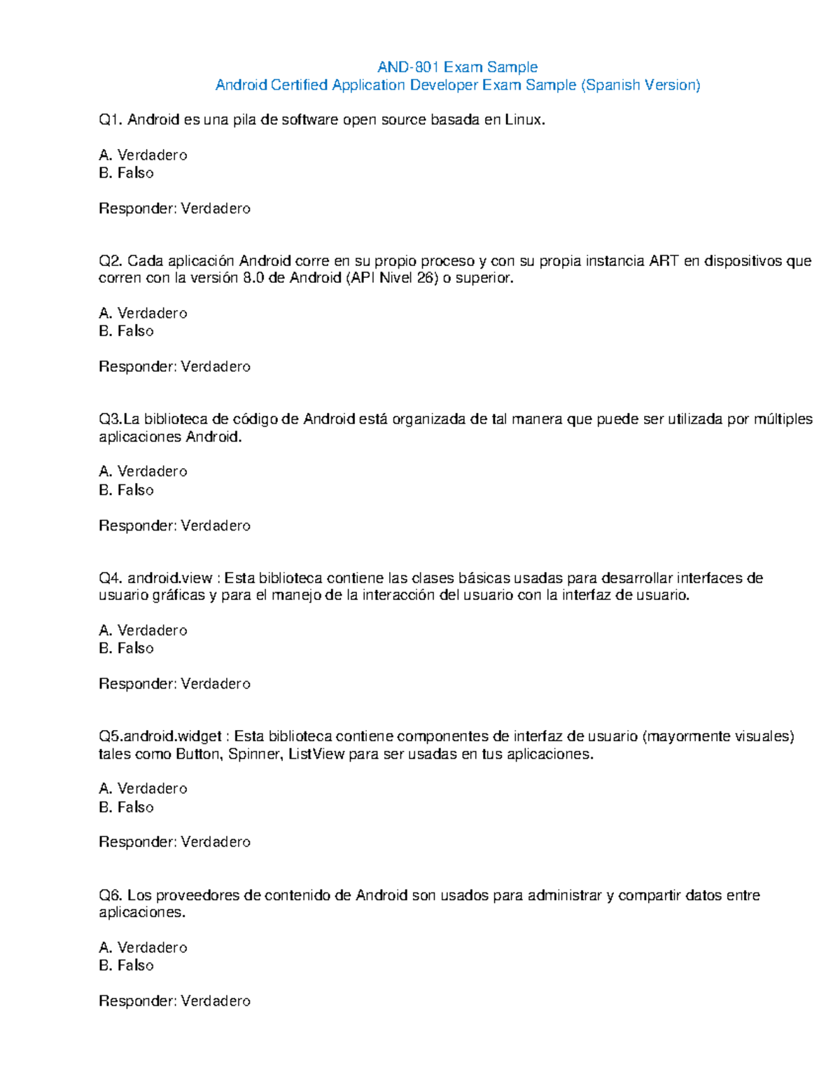 AND-801-Android-Application-Development-Exam-Sample Spanish - AND-801 ...