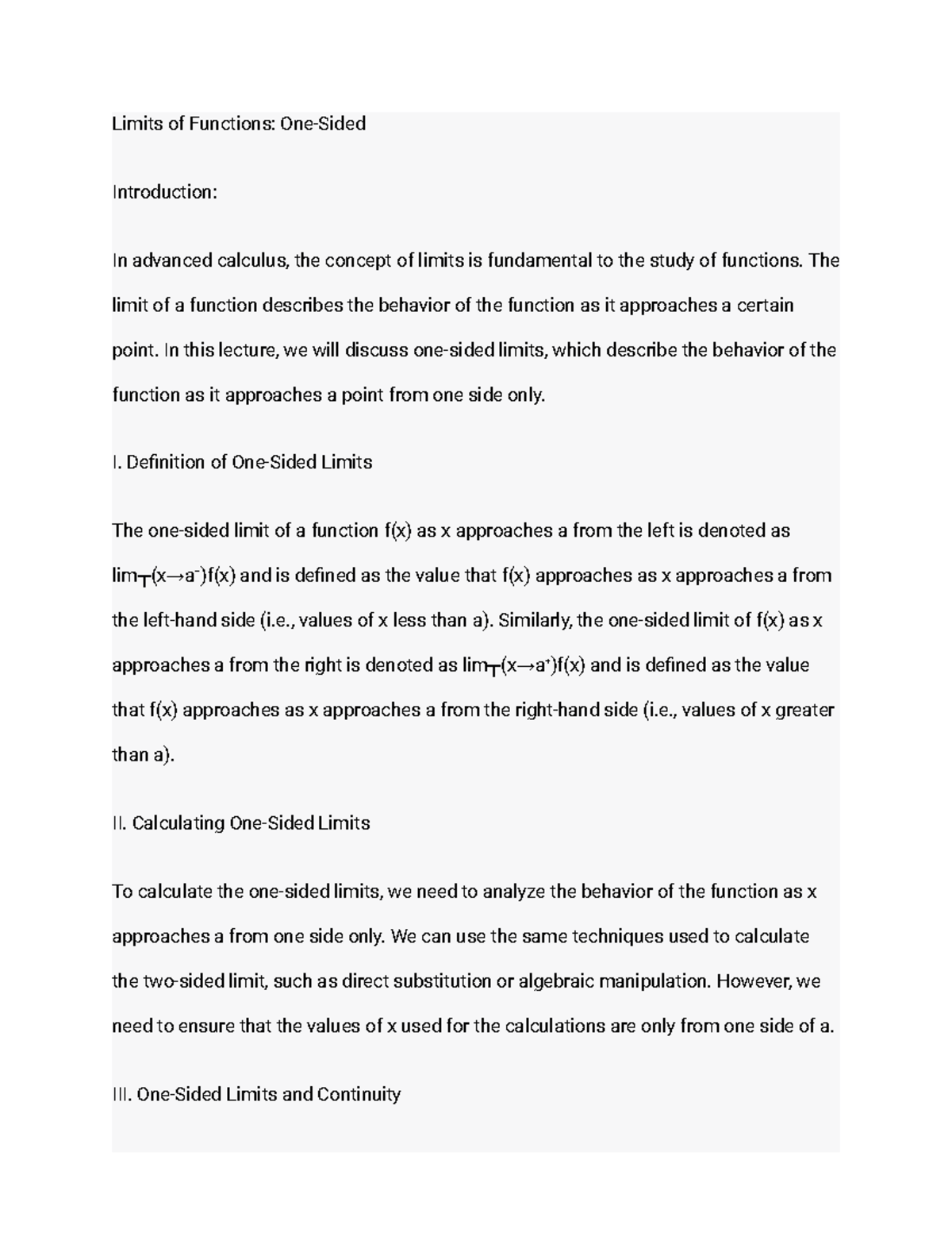 Limits of Functions One-Sided - Limits of Functions: One-Sided ...