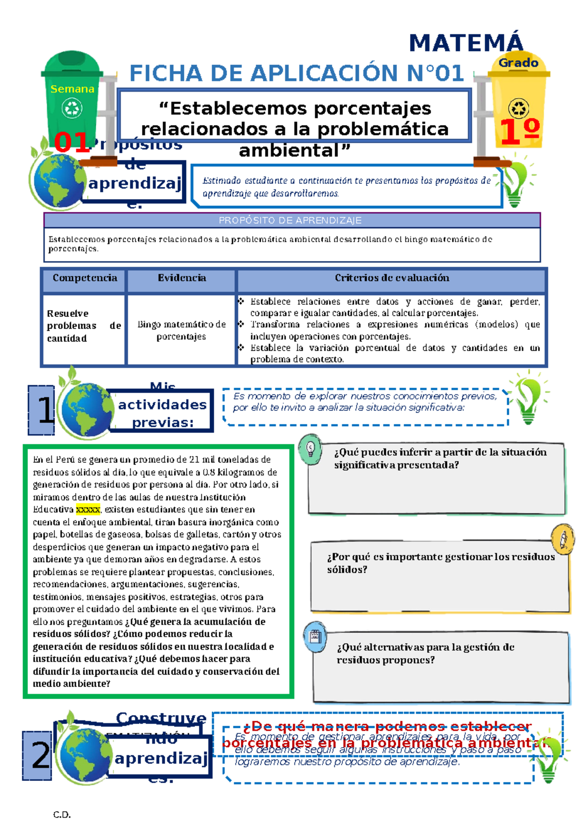 1° Ficha DE Aplicación- Sesión 1-SEM.1-EXP.6-MATE - Competencia Evidencia Criterios de ...