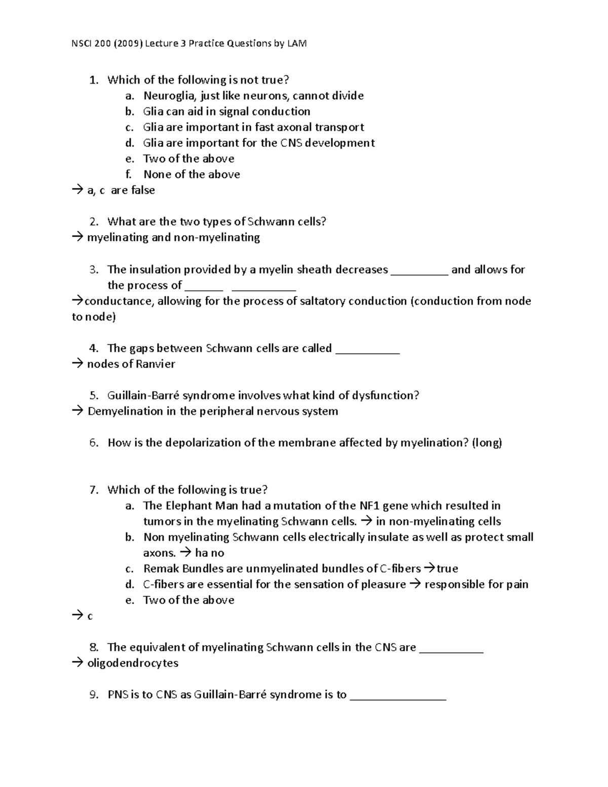 Prac Wuest 3 - 5 - NSCI 200 (2009) Lecture 3 Practice Questions by LAM ...