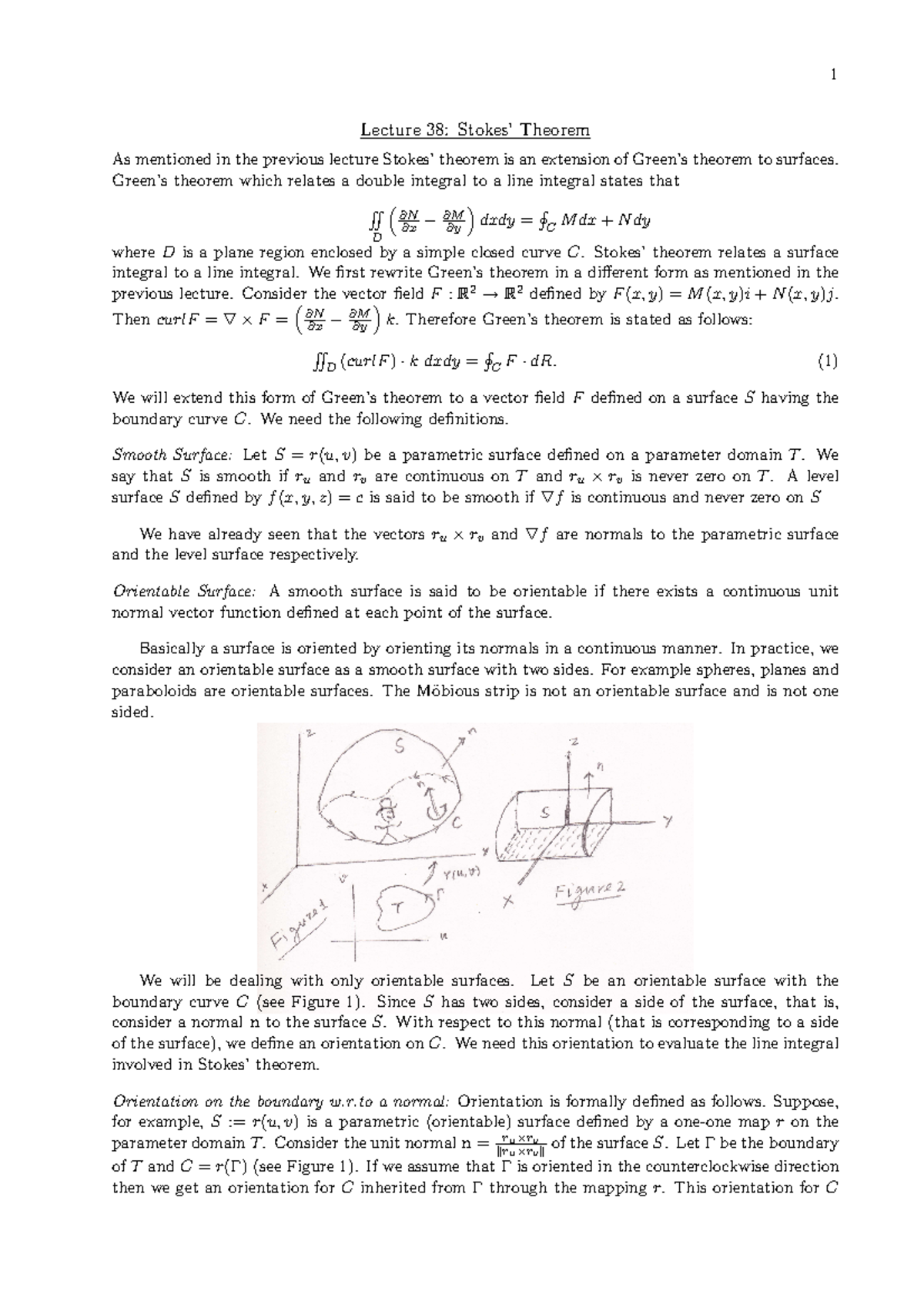 Stokes’ Theorem - Green’s theorem which relates a double integral to a ...