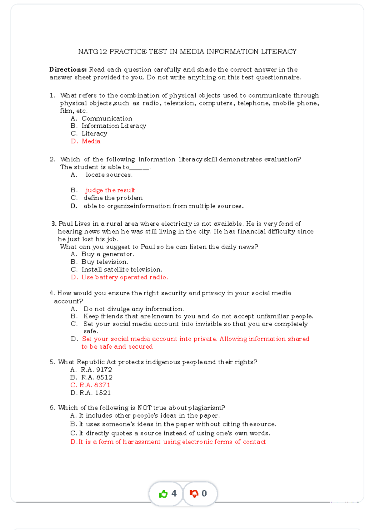 NAT Media LIT - ASDASD - NATG12 PRACTICE TEST IN MEDIA INFORMATION ...