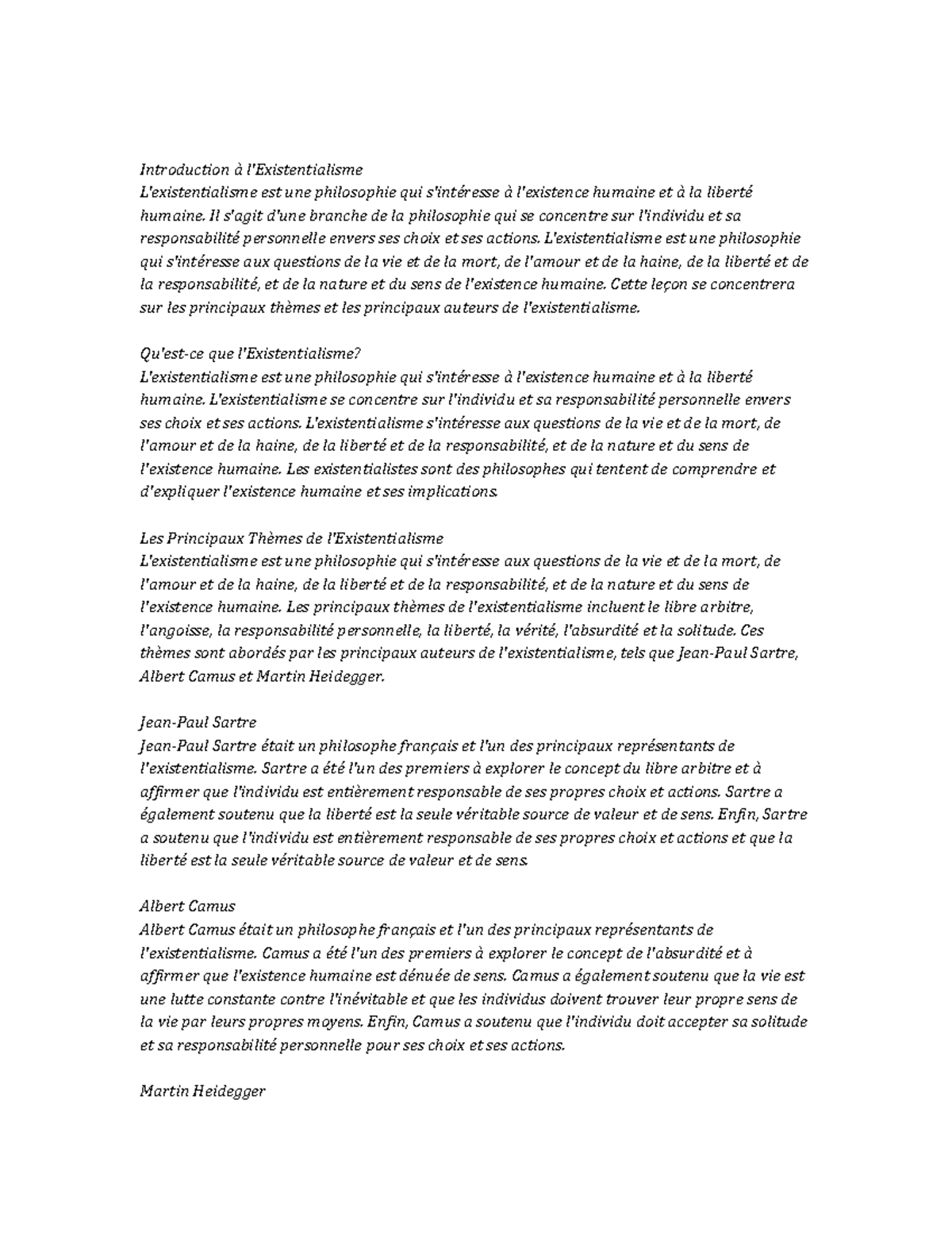 Existentialism Study Notes - Introduction à l'Existentialisme L ...