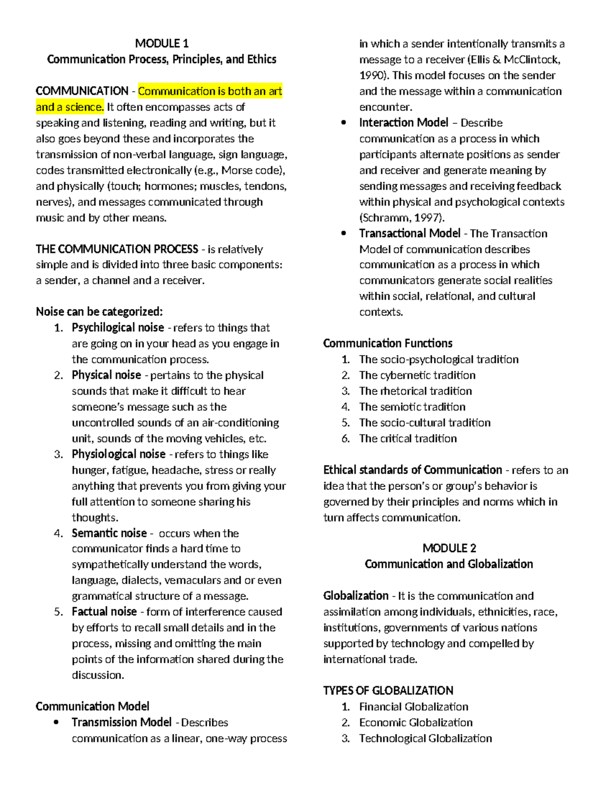 Purcom Midterm ( Reviewer) - MODULE 1 Communication Process, Principles, and Ethics ...