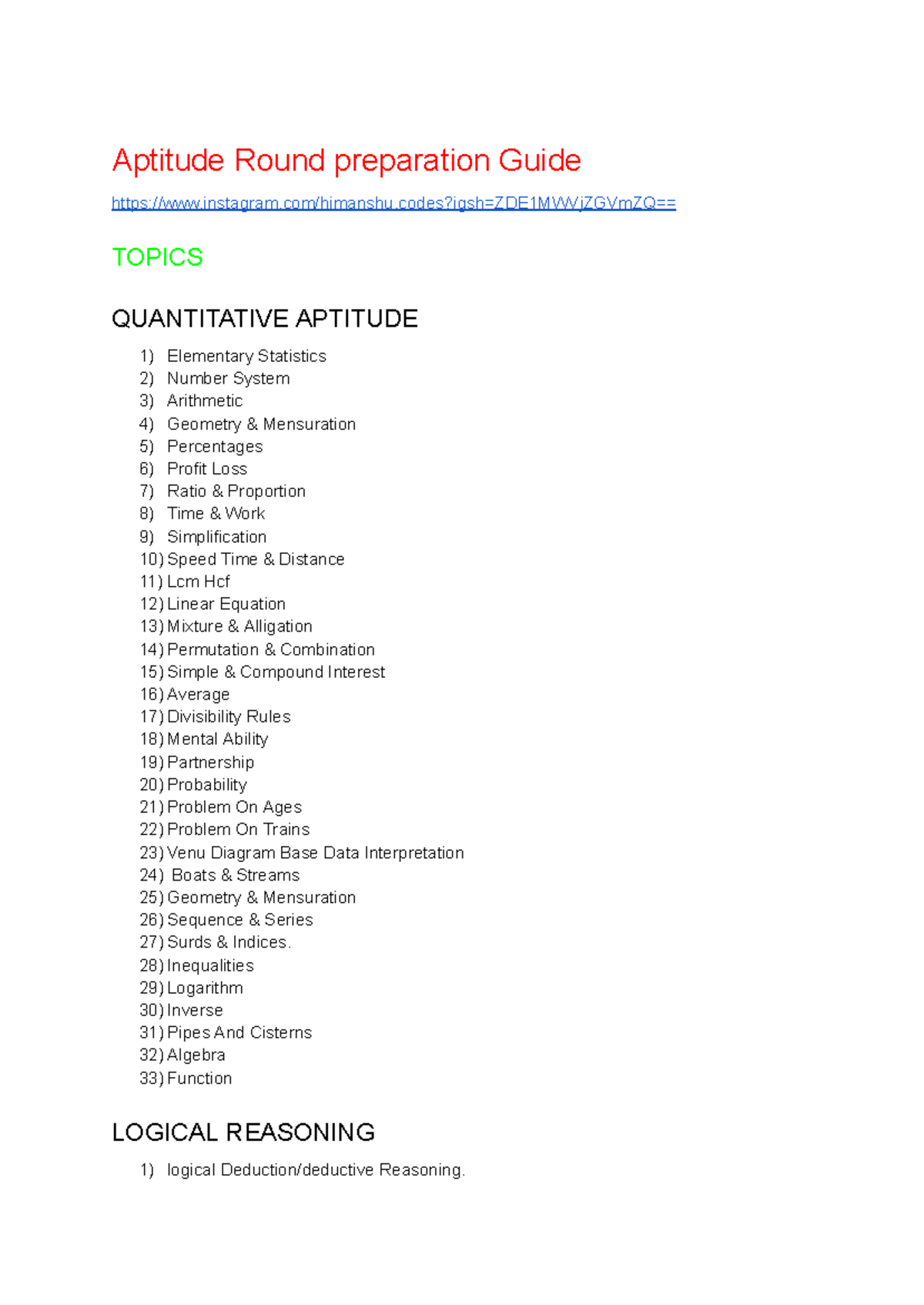 Aptitude Round prep Guide - Aptitude Round preparation Guide - Studocu