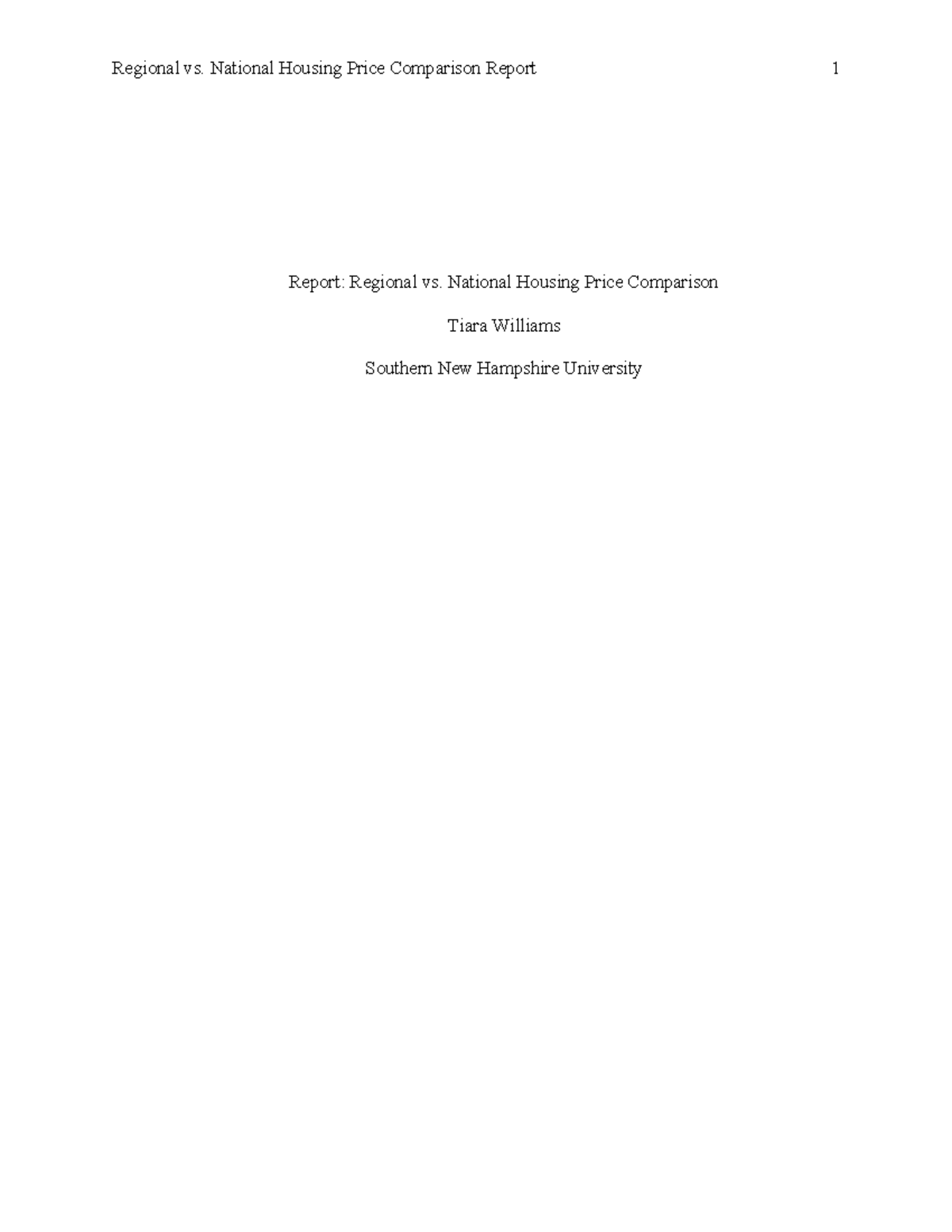 Mat 240 Project Two Report Regional Vs National Housing Price