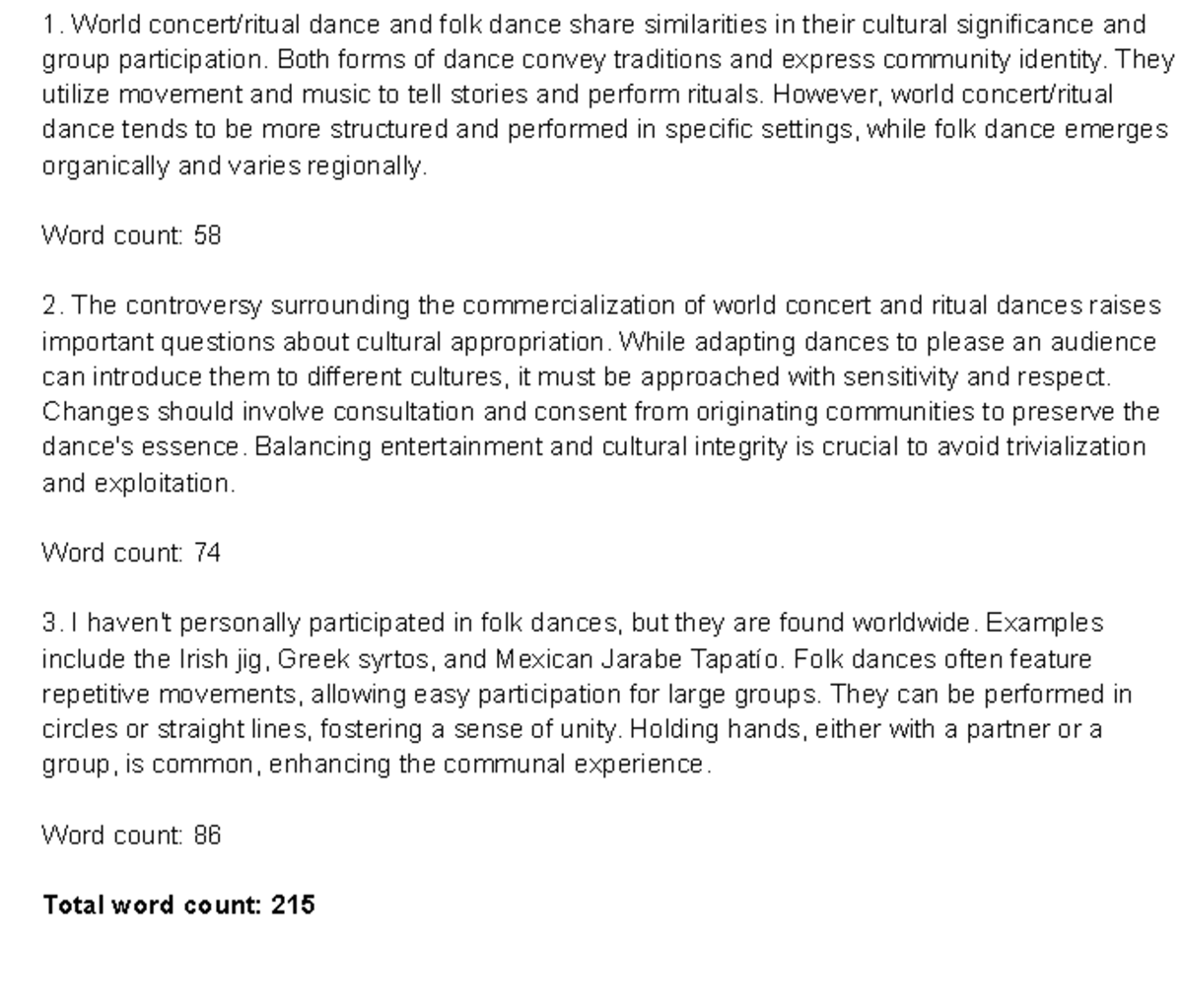 assignment of the week - World concert/ritual dance and folk dance ...