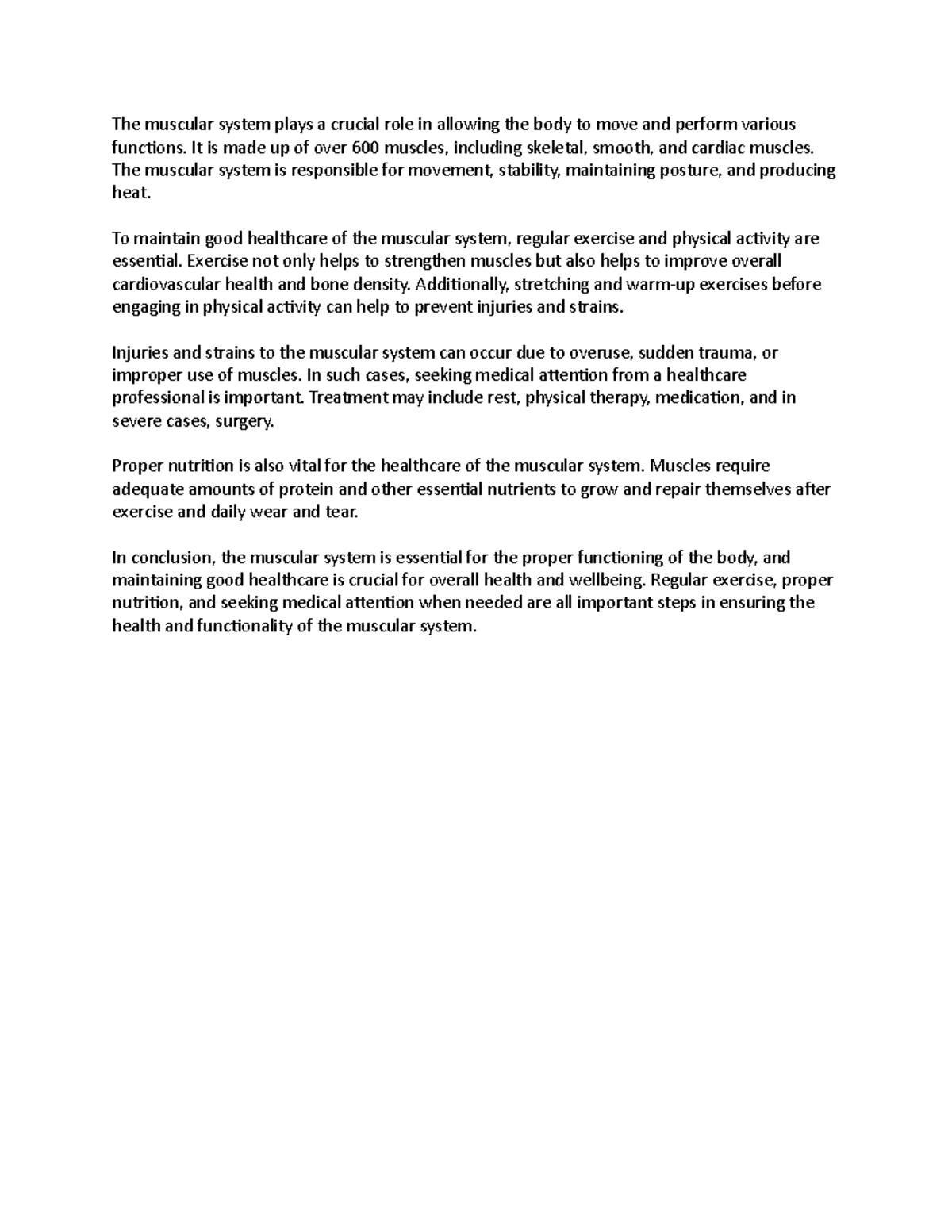 The muscular system note - The muscular system plays a crucial role in ...