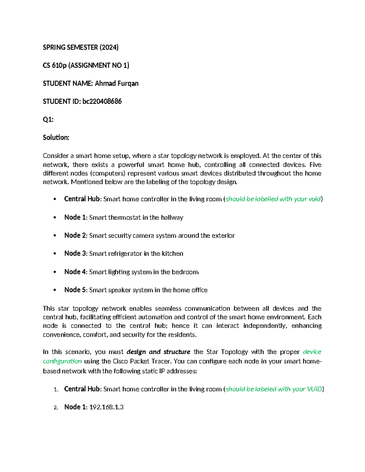 Spring Semester 610p - SPRING SEMESTER (2024) CS 610p (ASSIGNMENT NO 1) STUDENT NAME: Ahmad ...