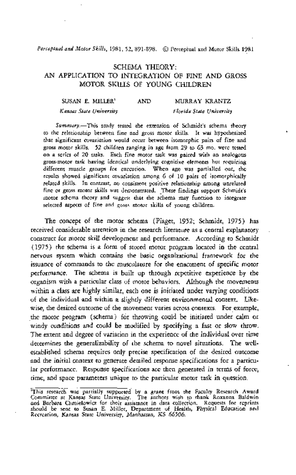 Schema Theory - Perceptual and Motor Skills, 1981, 52, 891-898 ...