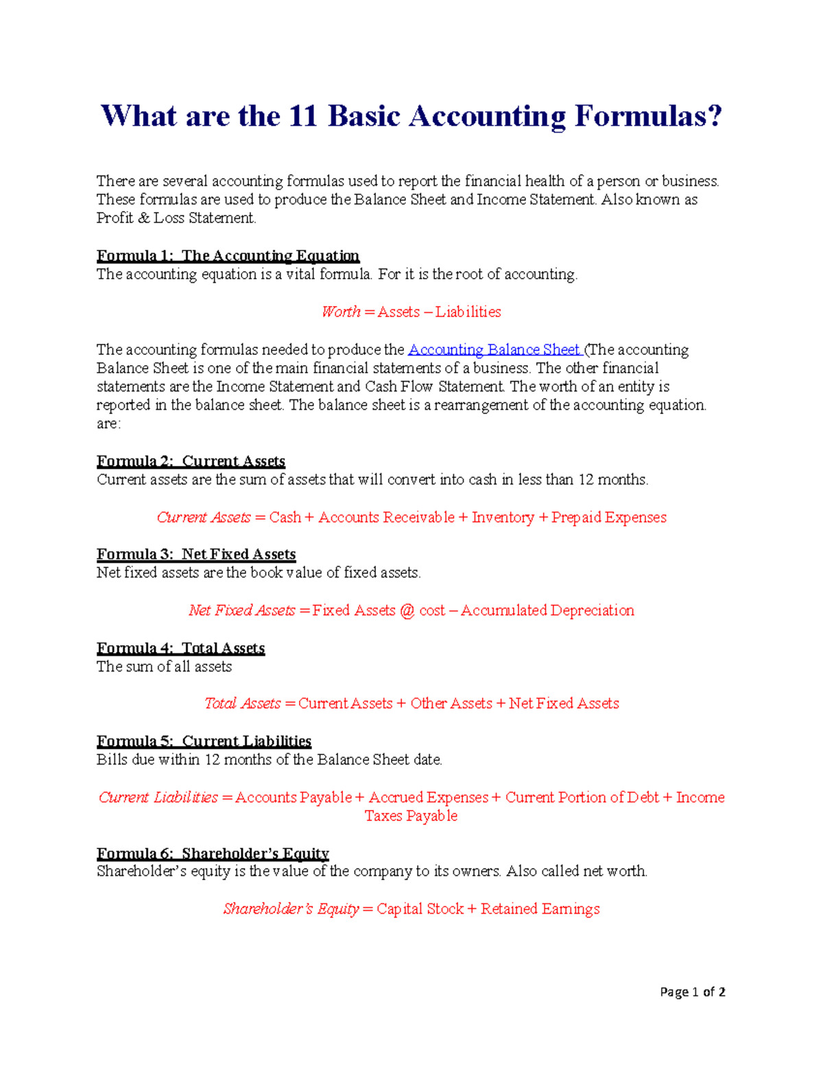 Class 11 & 12 Basic Accounting-Formulas-21 For all Students - Page 1 of ...