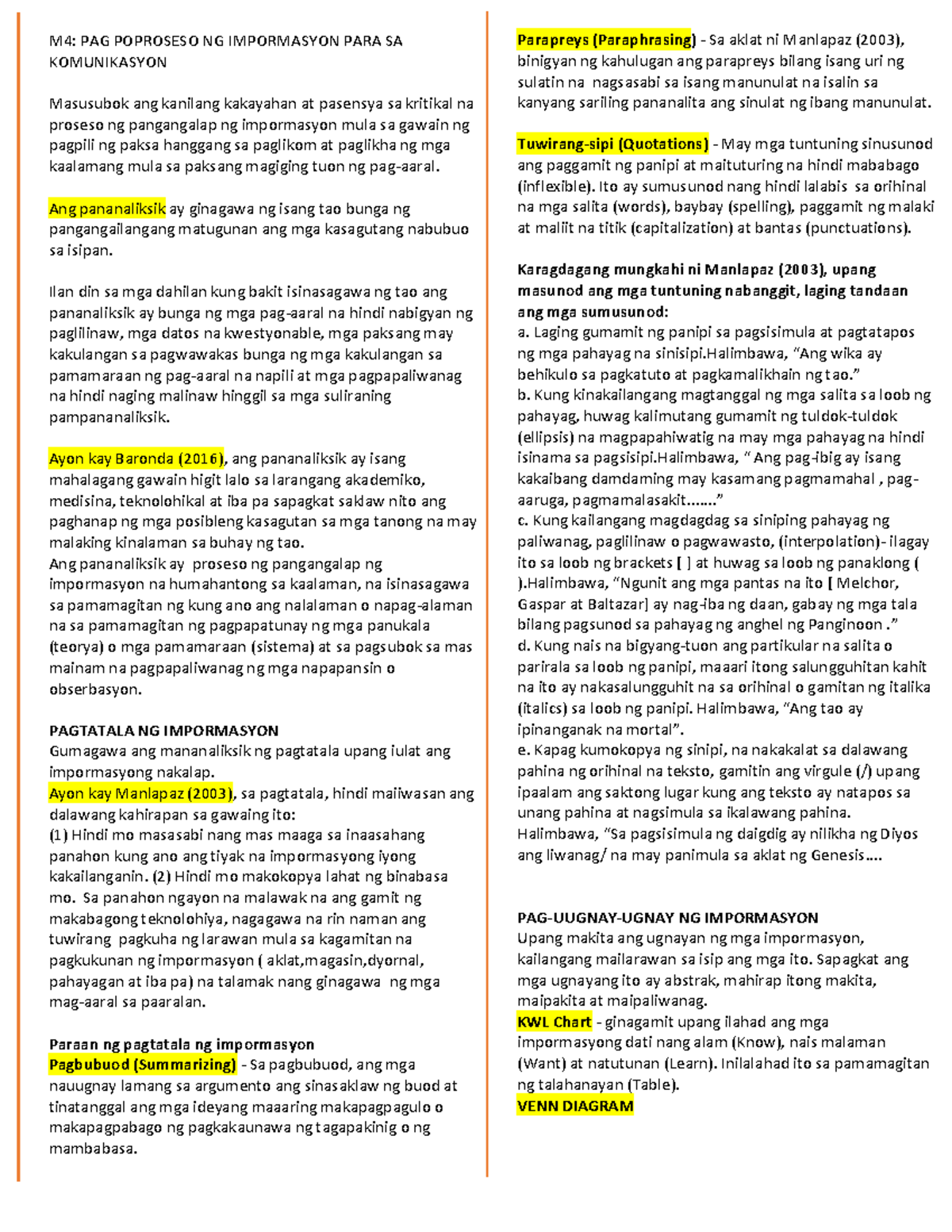 FIL Notes - Parapreys (Paraphrasing) - Sa aklat ni Manlapaz (2003 ...