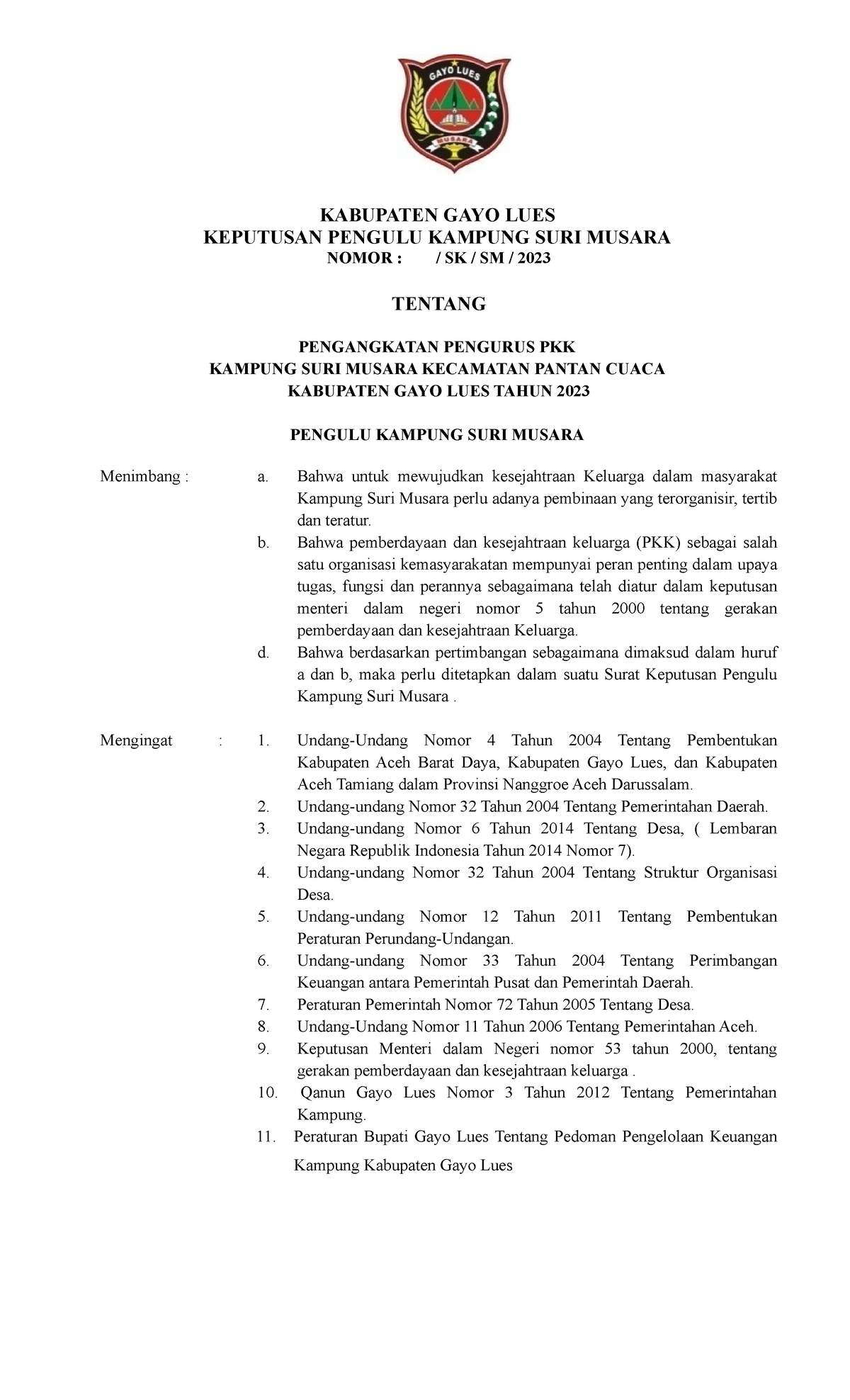 SK PKK - Copy - ........... - KABUPATEN GAYO LUES KEPUTUSAN PENGULU ...