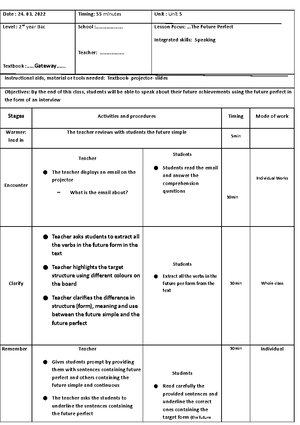 POHE lesson plan - Lesson Plan Name of the lesson: Past perfect ...