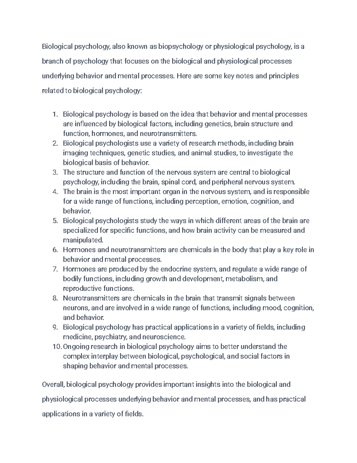 Biological psychology notes - Biological psychology, also known as ...