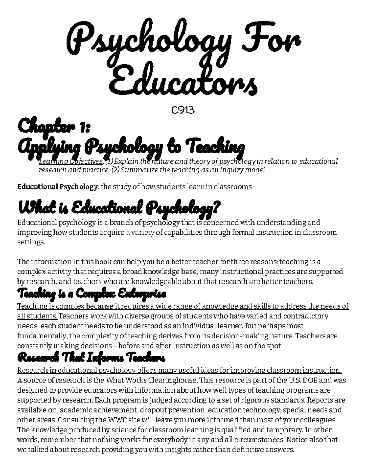 Psychology For Educators - Psycholog Fo Educato C Chapte 1: Applyin ...