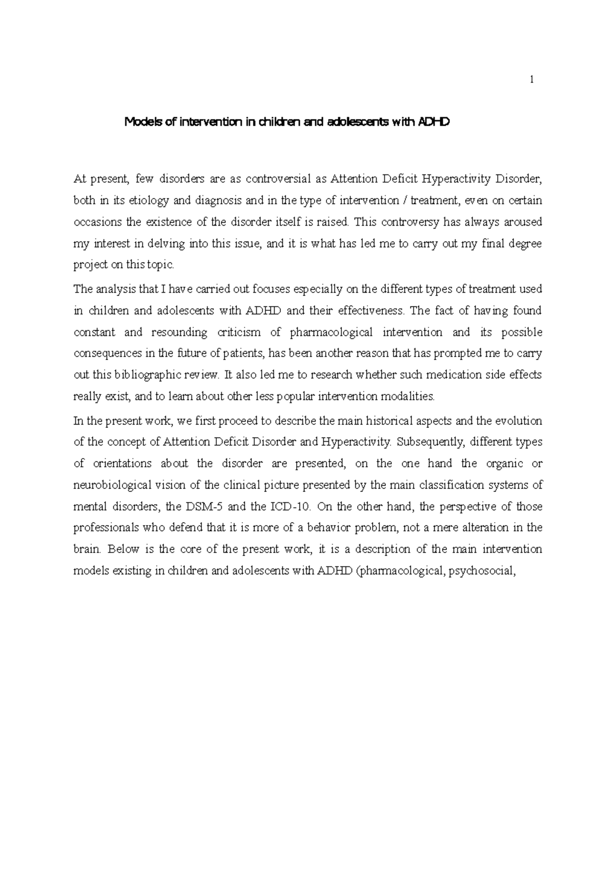 Models of intervention in children and adolescents with ADHD - This ...