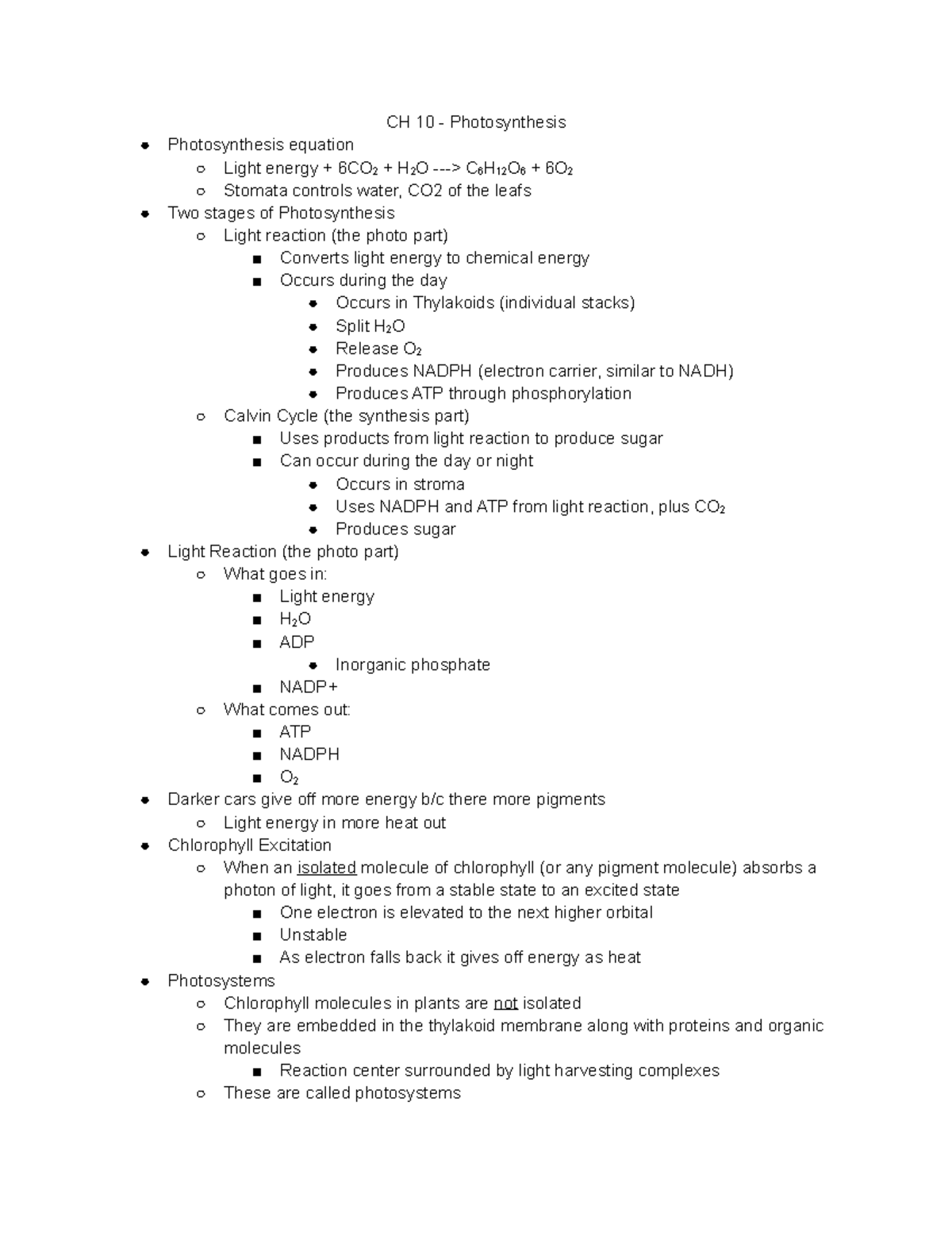 CH 10 - Photosynthesis - Lecture notes 10 - CH 10 Photosynthesis ...