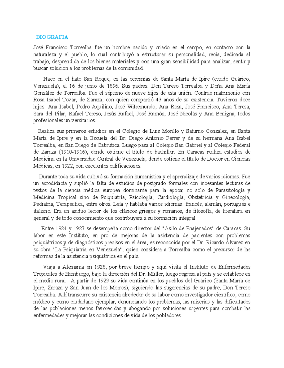 DR. JOSE Francisco Torrealba - BIOGRAFIA José Francisco Torrealba fue ...