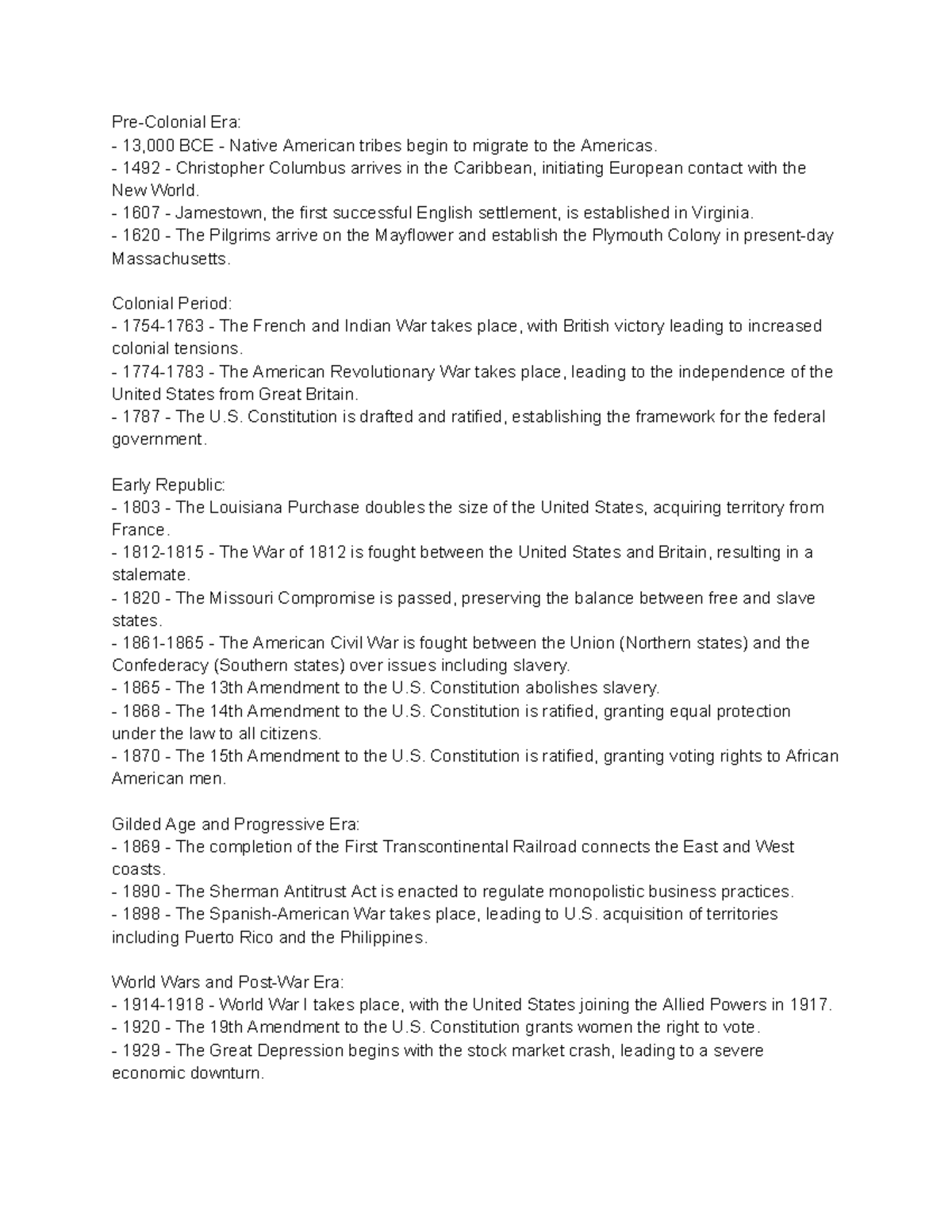 Timeline of American History - Pre-Colonial Era: 13,000 BCE - Native ...