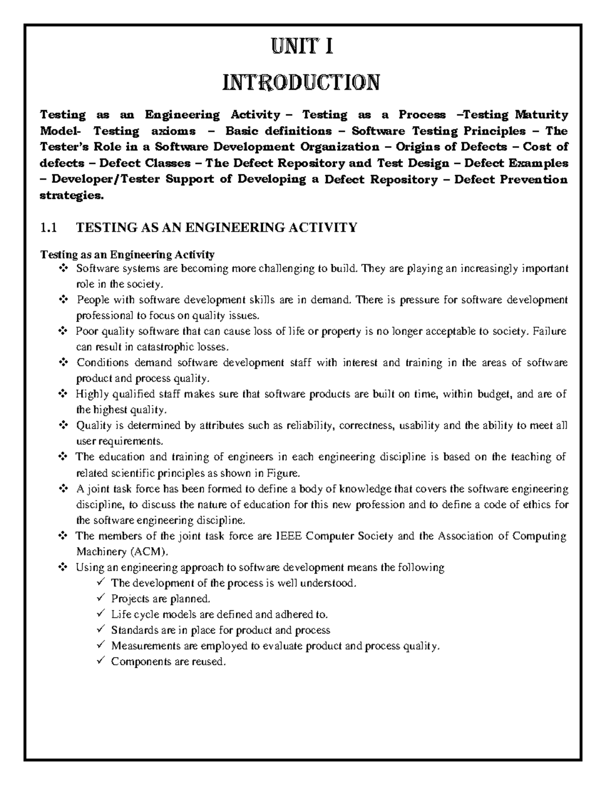 It8076 St Unit I Software Testing Unit 1 Notes Unit I Introduction Testing As An Engineering