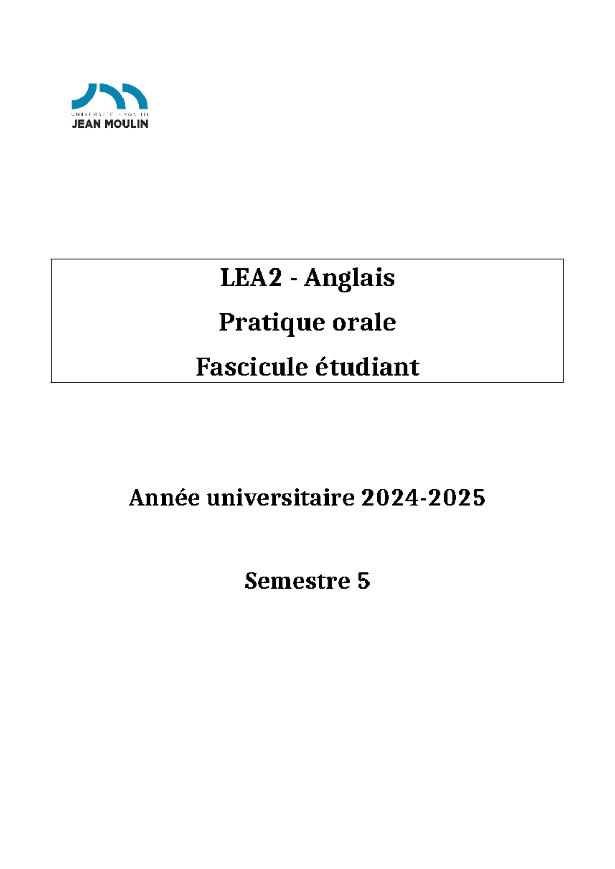 Fascicule Ã©tudiants Pratique orale LEA 2 s3 2024-2025 - LEA2 - Anglais ...