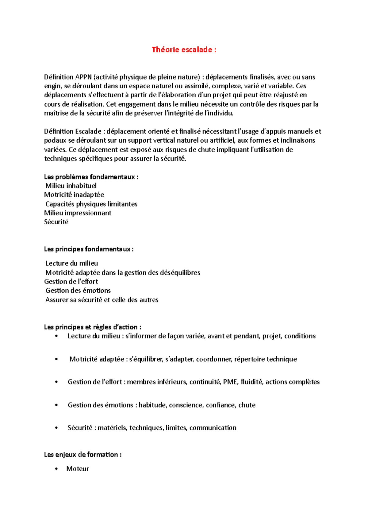 Théorie Escalade - prise de note - Théorie escalade : Définition APPN ...