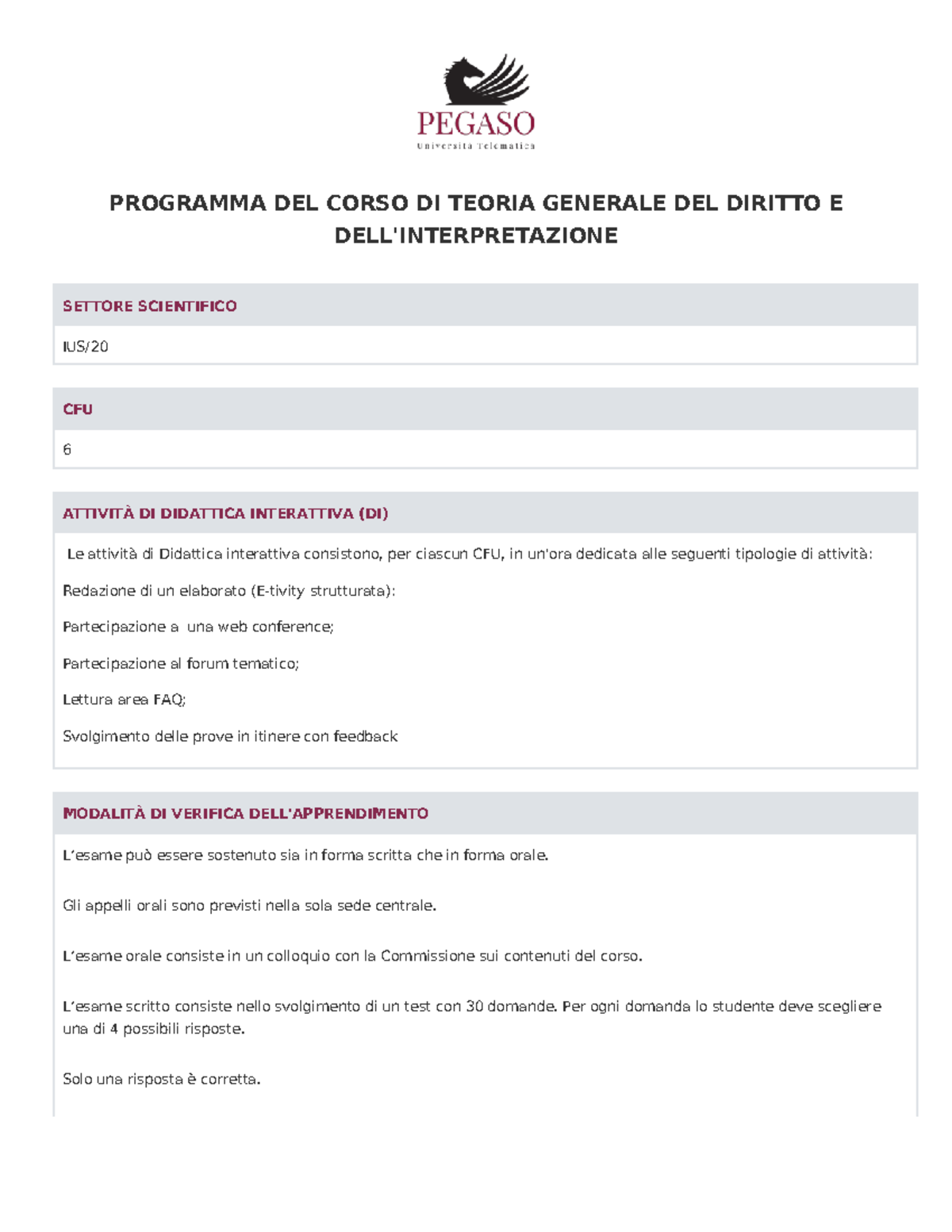 Programma-0801606 IUS20 - PROGRAMMA DEL CORSO DI TEORIA GENERALE DEL DIRITTO E DELL ...