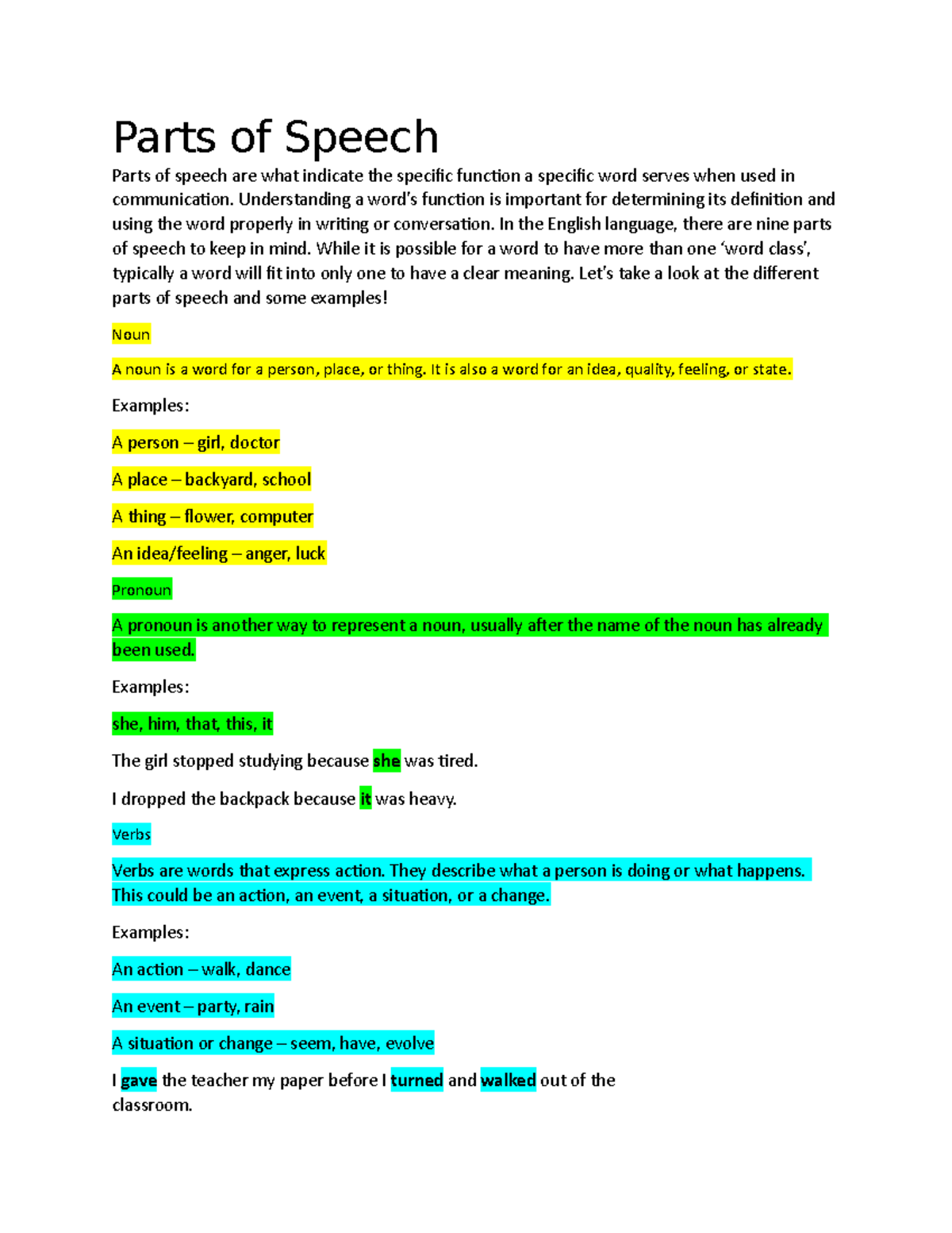 Getting Started with Grammar - Parts of Speech Parts of speech are what ...