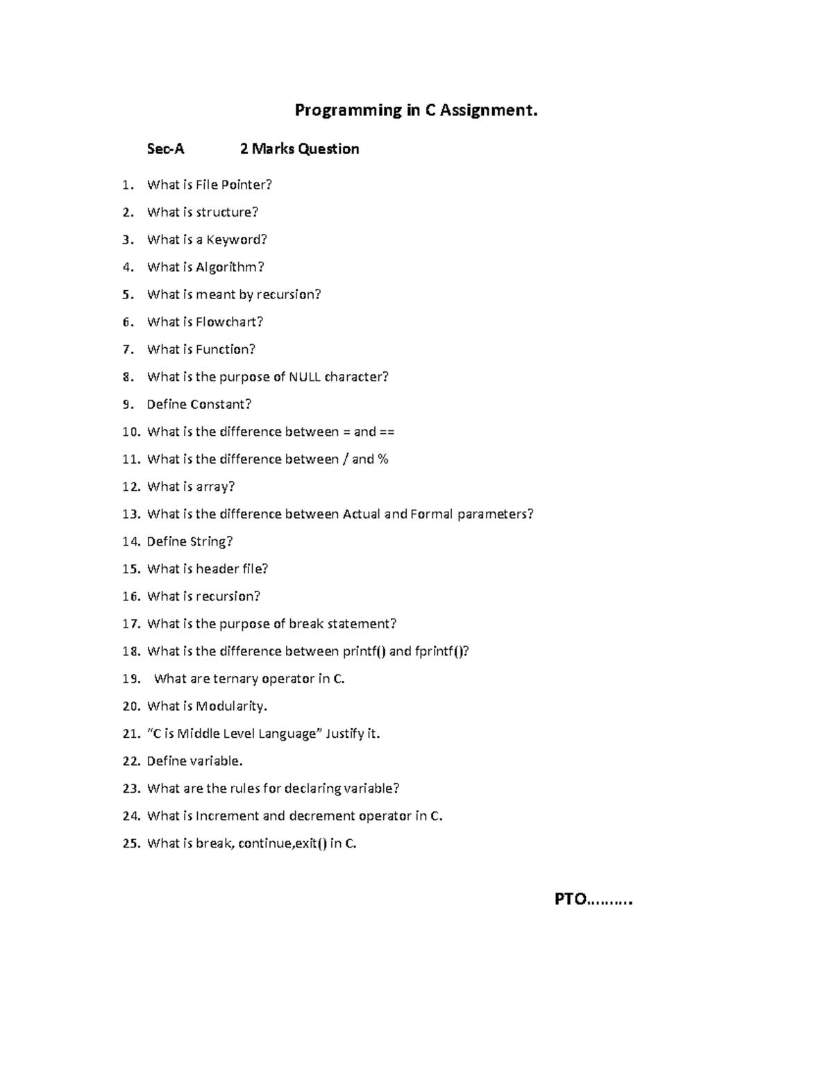 Programming in C Final Assignment imp ques - Programming in C ...