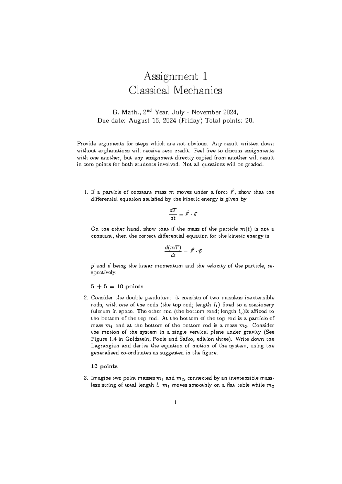 Assignment 1 - Math., 2nd Year, July - November 2024, Due date: August ...