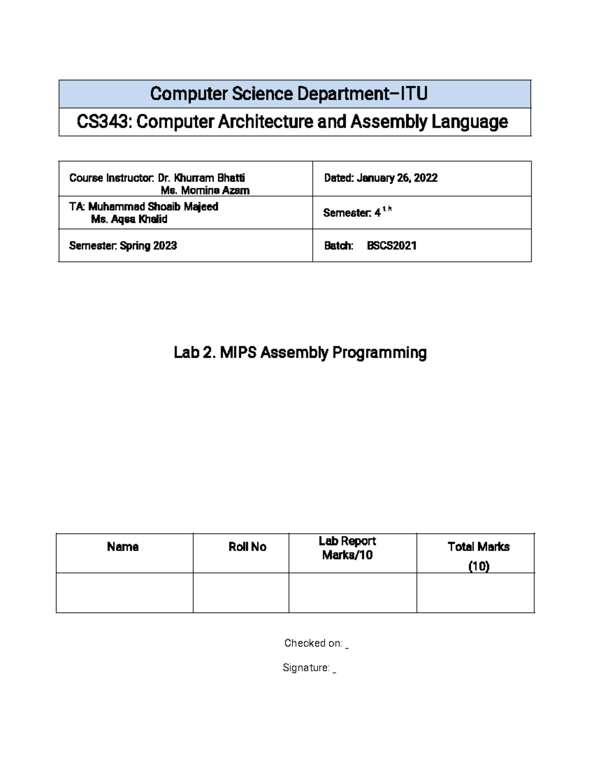 Lab 2 CAAL BSCS21 - this is a lab - Computer Science Department–ITU CS 343 : Computer ...